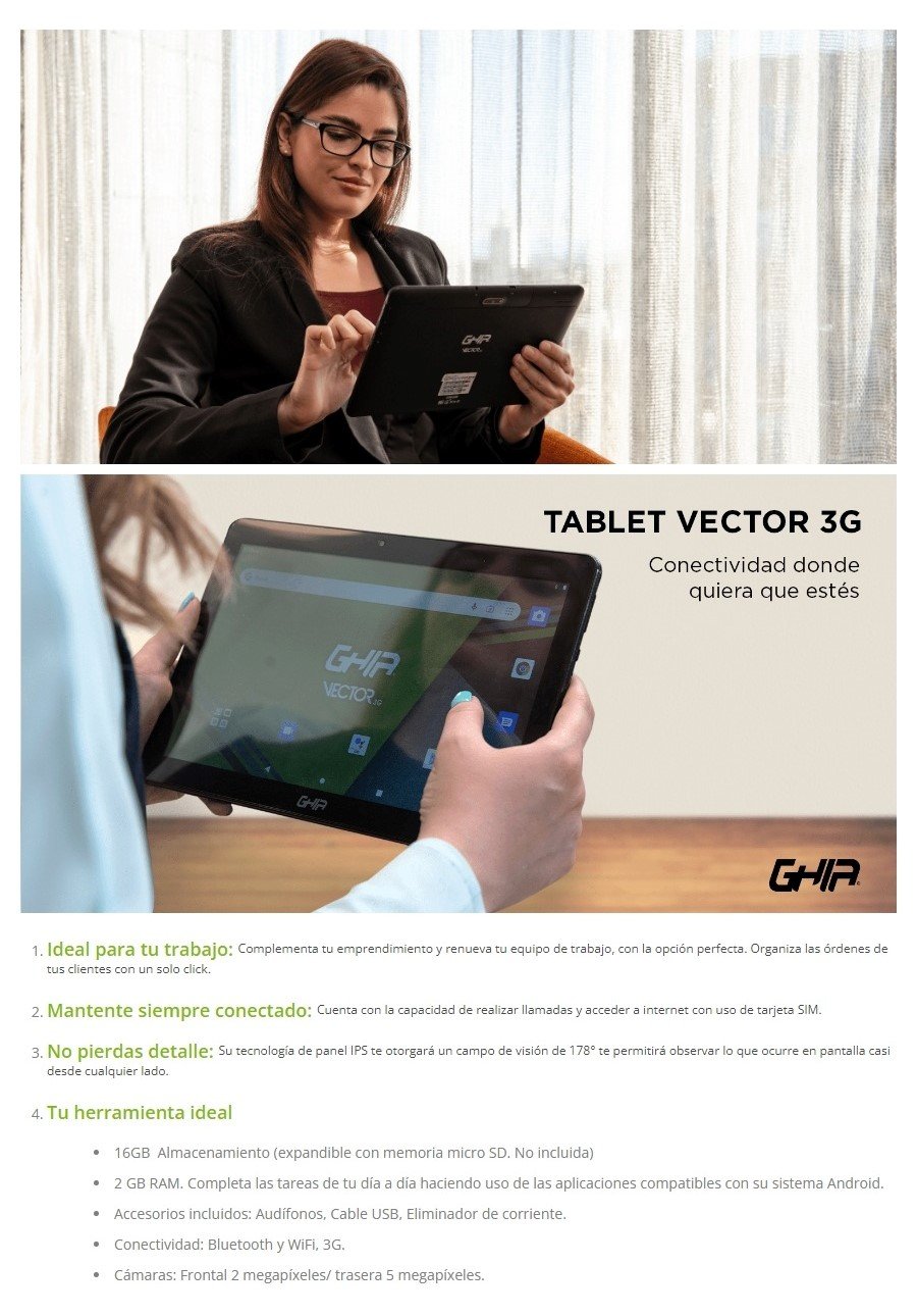 Tablet GHIA Vector 3G / Quad Core UNISOC SC7731E / Android 10 Go / 2GB ...