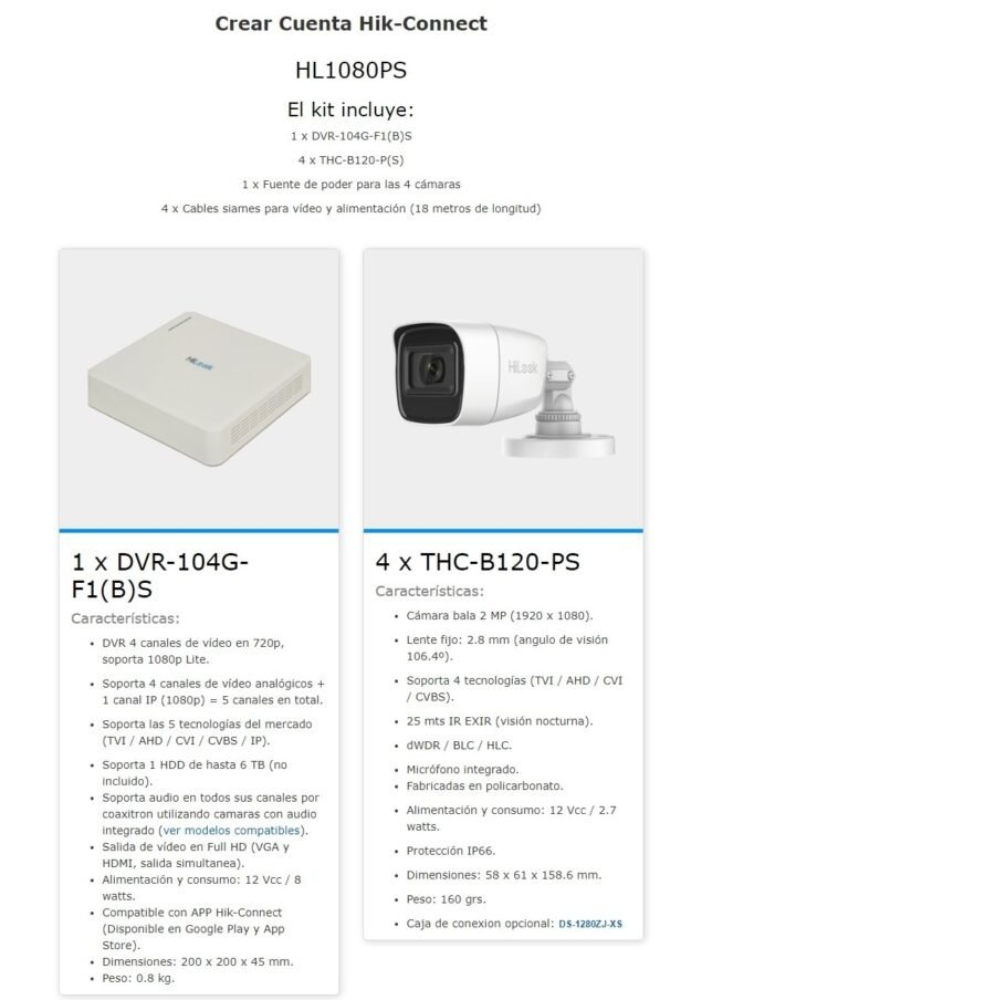 Kit De Cámara Hilook TurboHD 1080p Lite HL1080PS(B) / DVR 4 canales ...