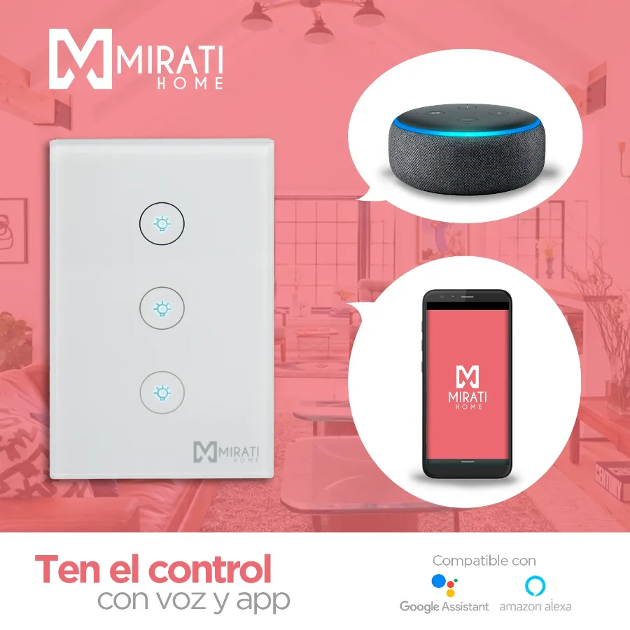 Apagador Inteligente De Pared MIRATI M2SI1 / Wifi 2.4Ghz / 2 Apagadores ...