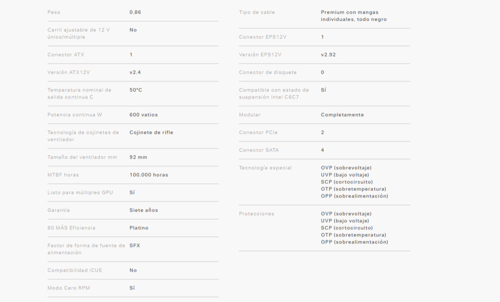 Fuente De Poder CORSAIR SF600 Plus / 600W / 80 Plus Platinum / Modular ...