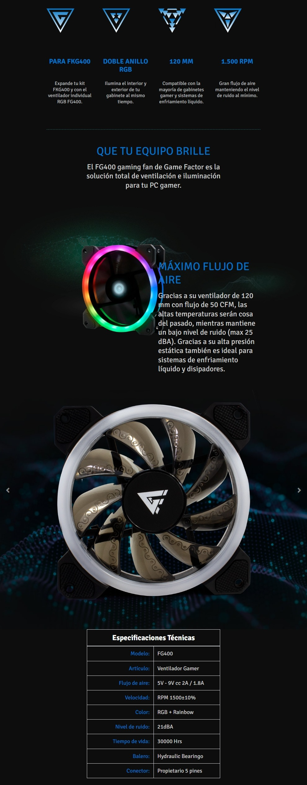 Ventilador GAME FACTOR FG400 / 120mm RGB / Solo compatible con Kit ...