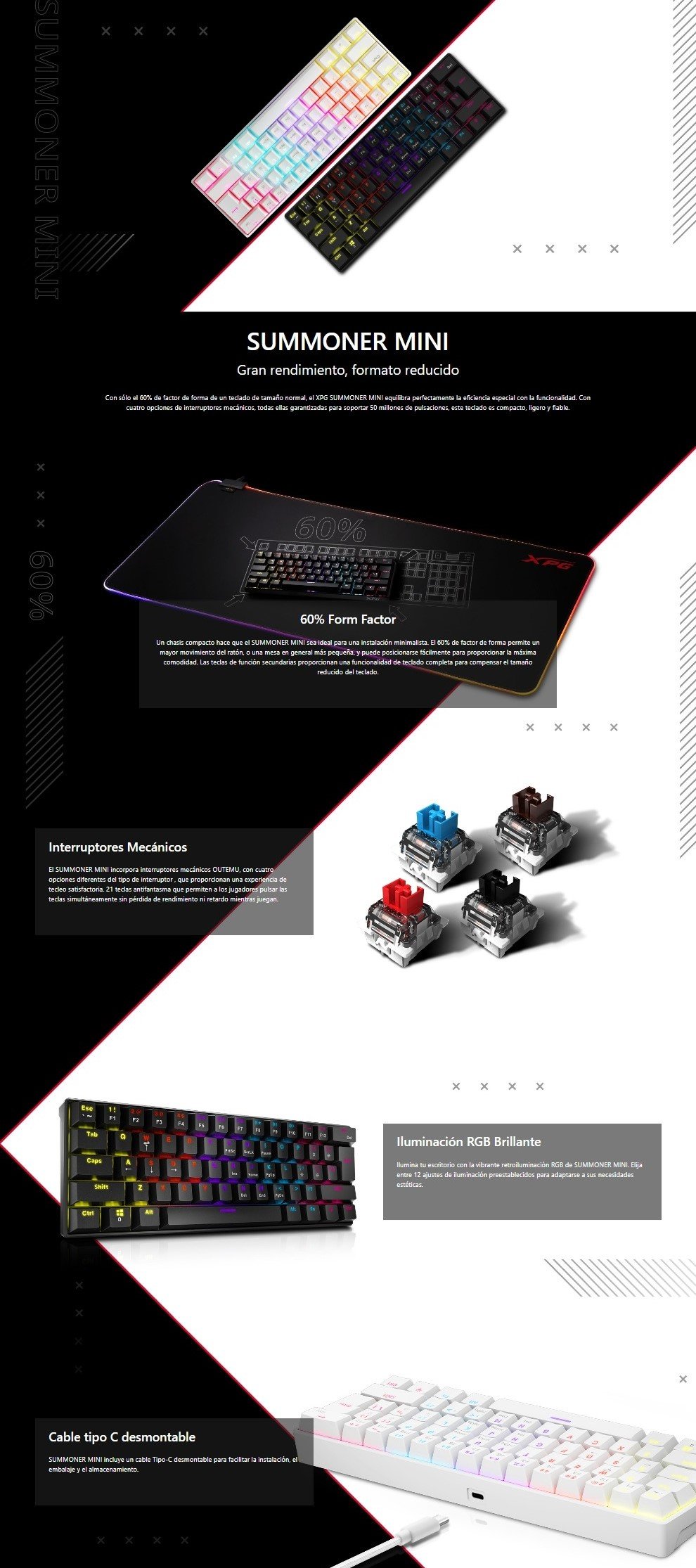 Teclado Gamer Mecánico XPG Summoner Mini 60% / Conexion USB Tipo C ...