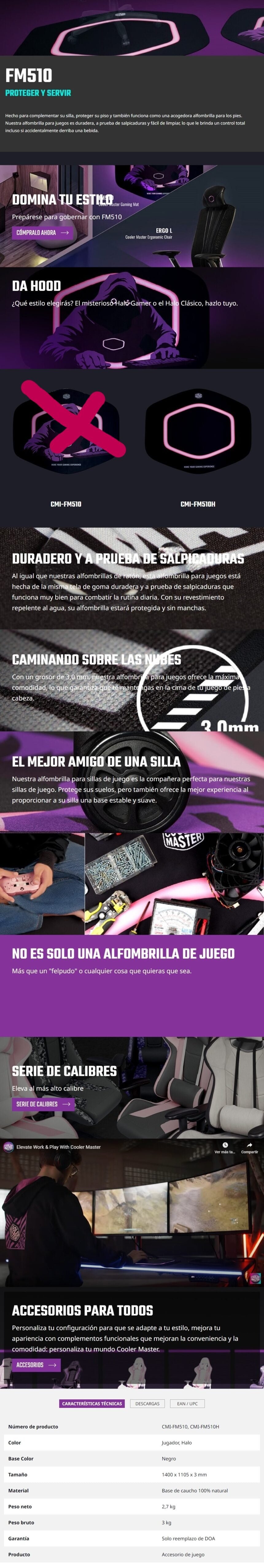 Tapete Gamer Para Silla Cooler Master CMI-FM510 Halo / Anti Salpicaduras / Chair Mat / 140x110 ...