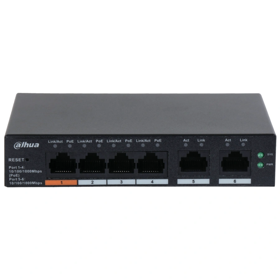 Switch DAHUA CS4006-4GT-60 / 6 Puertos RJ45 10/100/1000Mbps / 4 Puertos ...