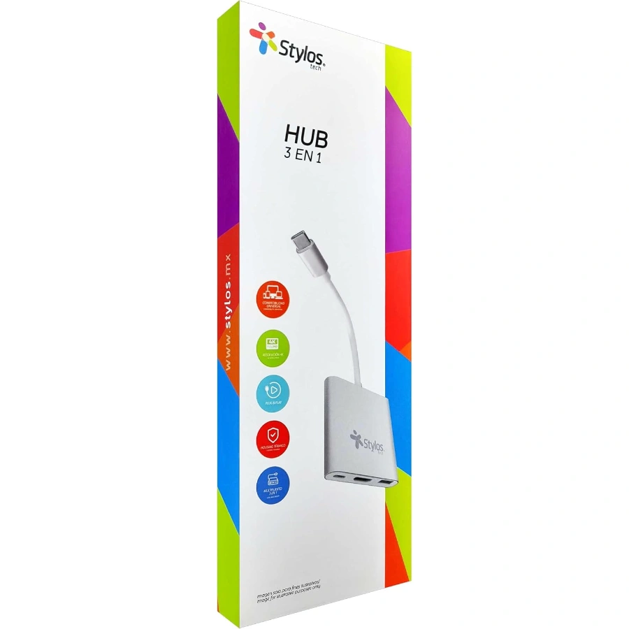 Hub STYLOS HB001 / 3 Puertos / Alámbrico / USB C / USB 3.0 / HDMI / 5000 Mbit/S / Color Plata ...
