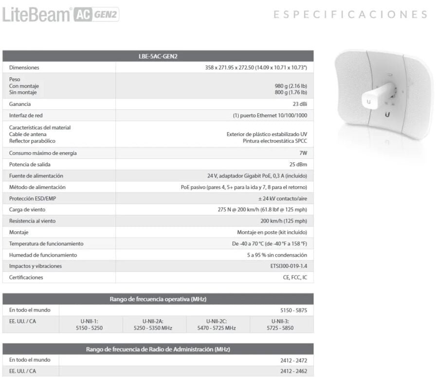 Access Point UBIQUITI LITEBEAM AC LBE-5AC-GEN2 / AIRMAX AC GEN2 5.8MHz ...