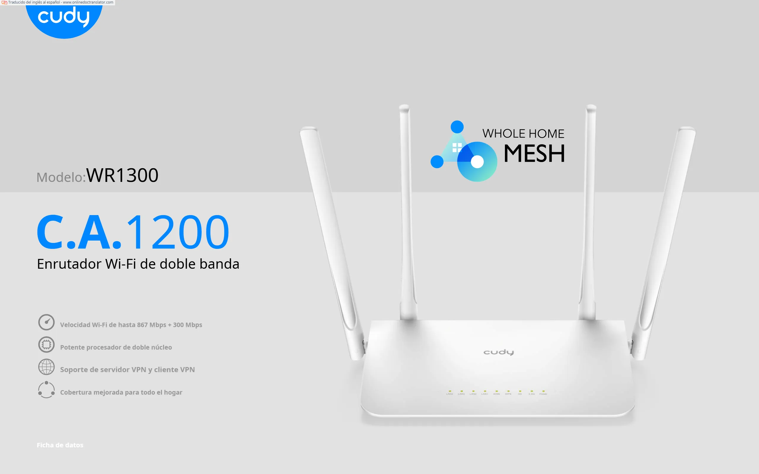 Router Inalámbrico CUDY WR1300 / Doble Banda 2.4GHz, 5GHz / 300Mbps ...