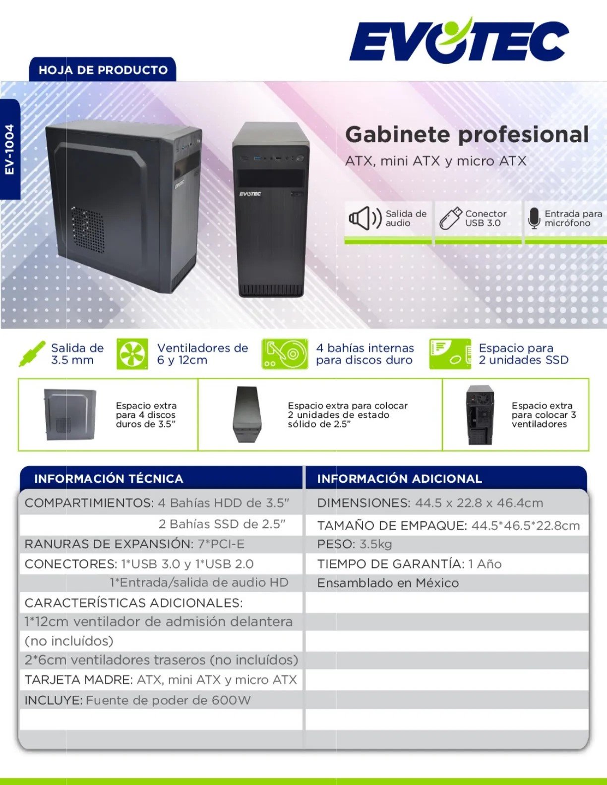 Gabinete EVOTEC EV-1004 / Media Torre / ATX / Fuente De Poder Incluida 600W / Panel Lateral De ...