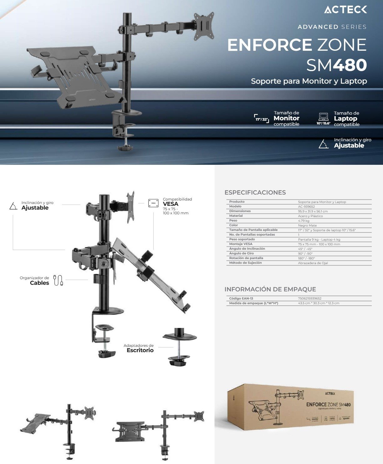 Soporte De Escritorio ACTECK Enforce Zone SM480 / Articulado Para ...