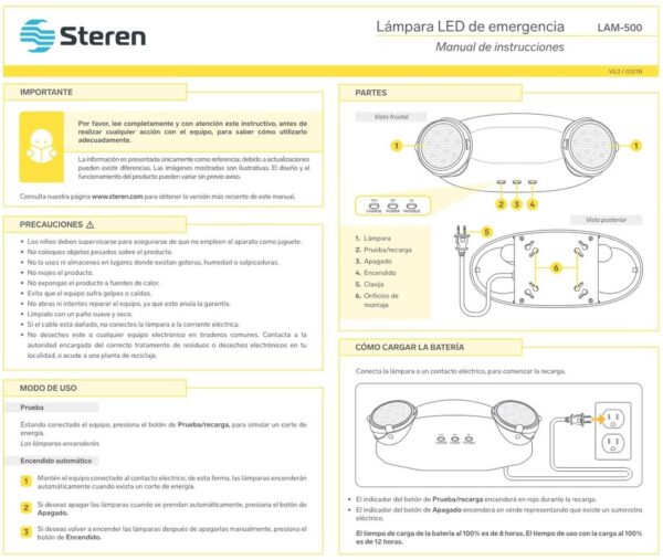 Lampara De Emergencia STEREN LAM-500 / LED / 20 LEDs / Hasta 12 Horas ...